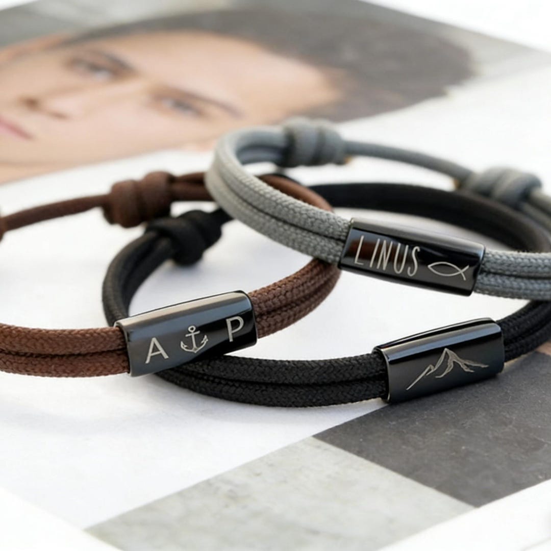 Custom Engraved Name Bracelet for Men, Personalized Cord Bracelet, Men ...
