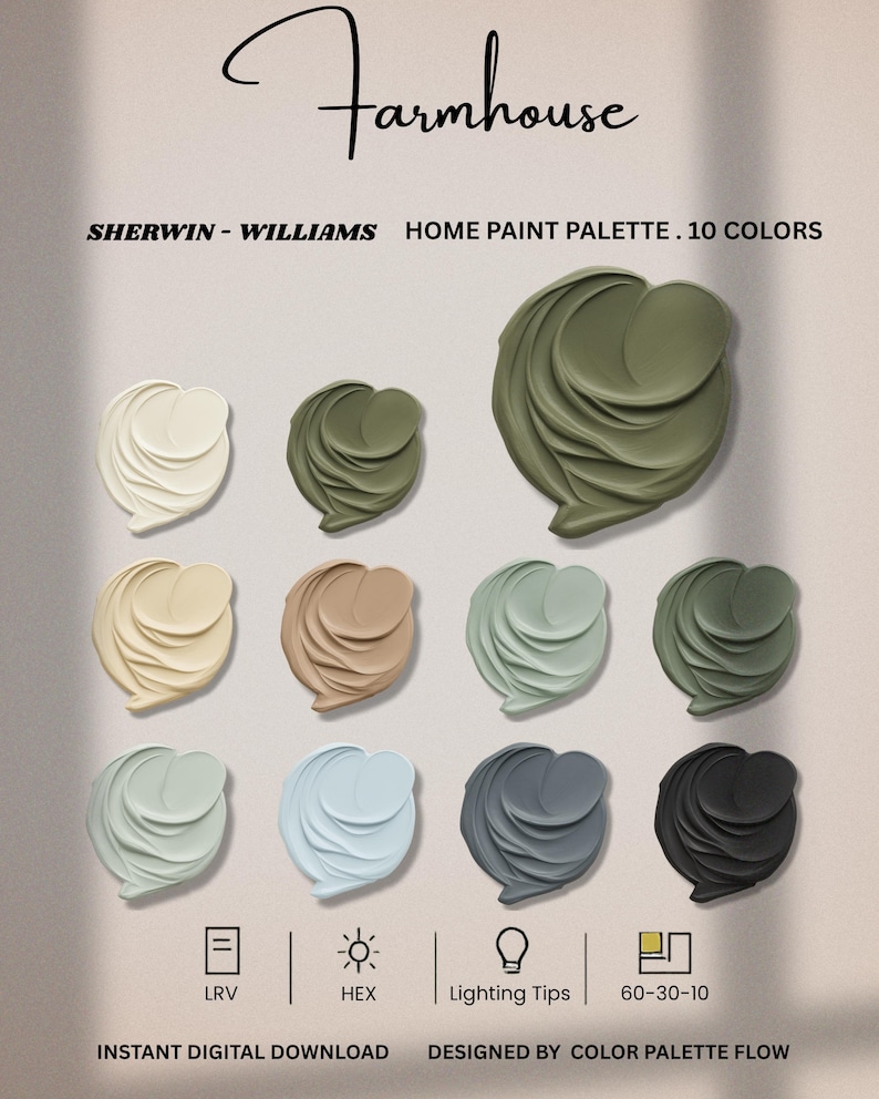 Farmhouse Paint Palette – Sherwin-williams, Rustic Neutrals (digital ...