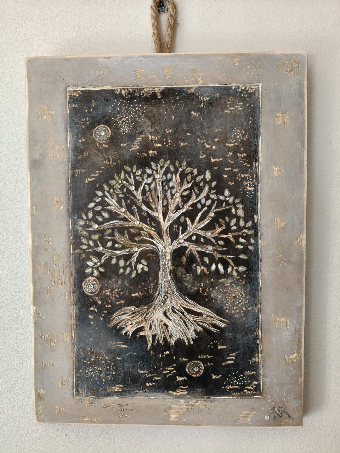 Natural Tree of Life Painting on Wood, 30x40cm, Handcrafted Aged Effect ...