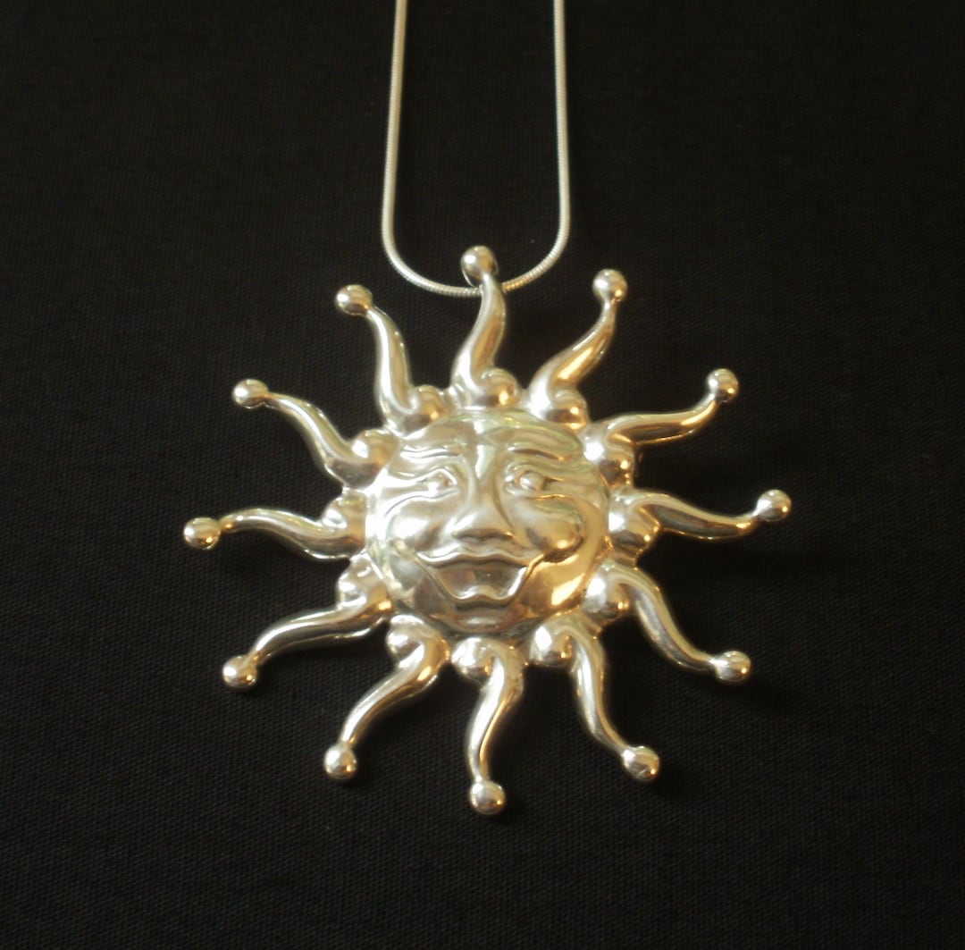 Vintage Sterling Silver SUN FACE Pin Pendant Statement Piece - Etsy
