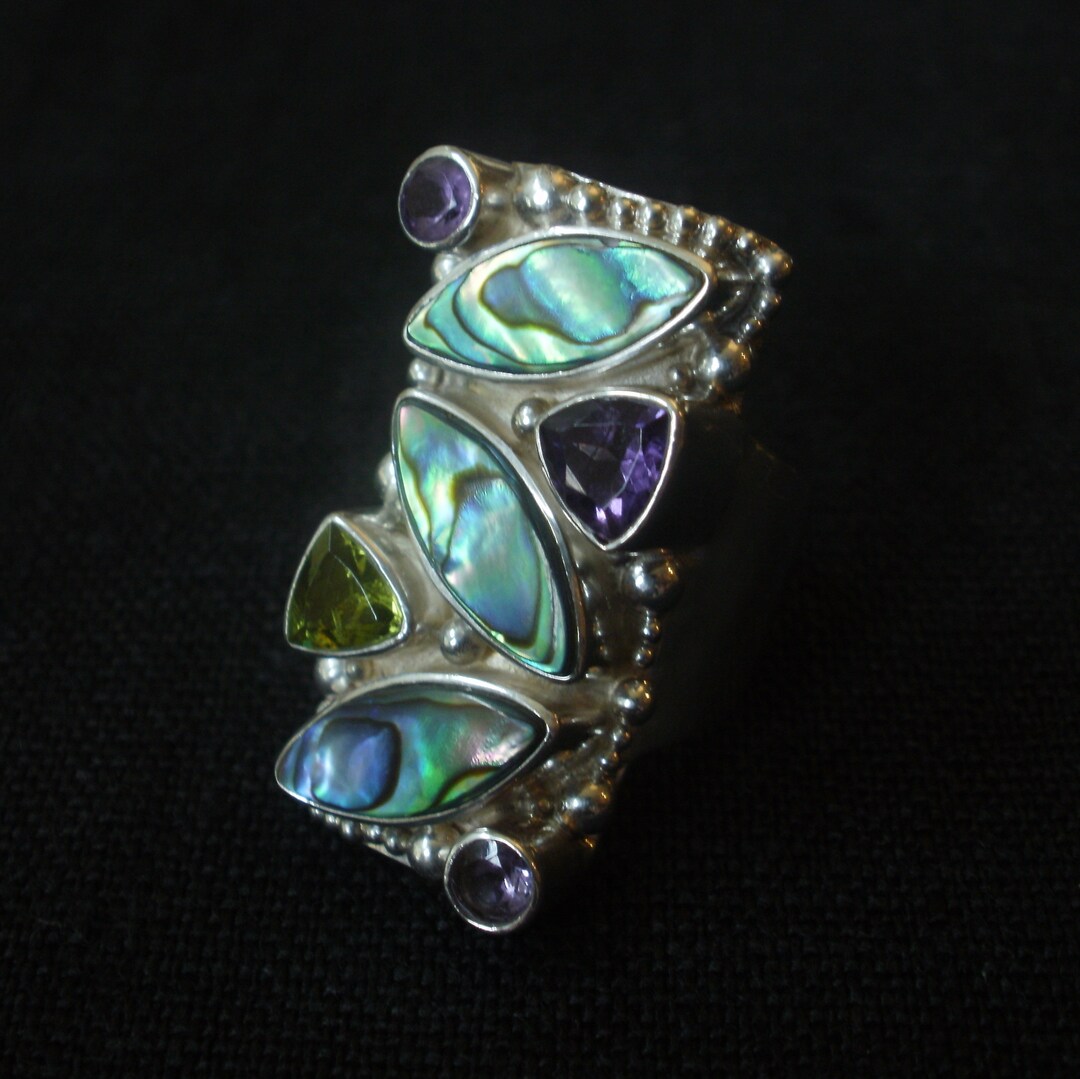 SAJEN Multi Gemstone STATEMENT RING Sterling Silver Size 6 7/8 Dramatic ...
