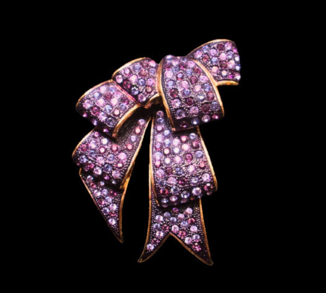 JOAN RIVERS Bow Statement Pin in Gorgeous AMETHYST Colored Stones! - Etsy