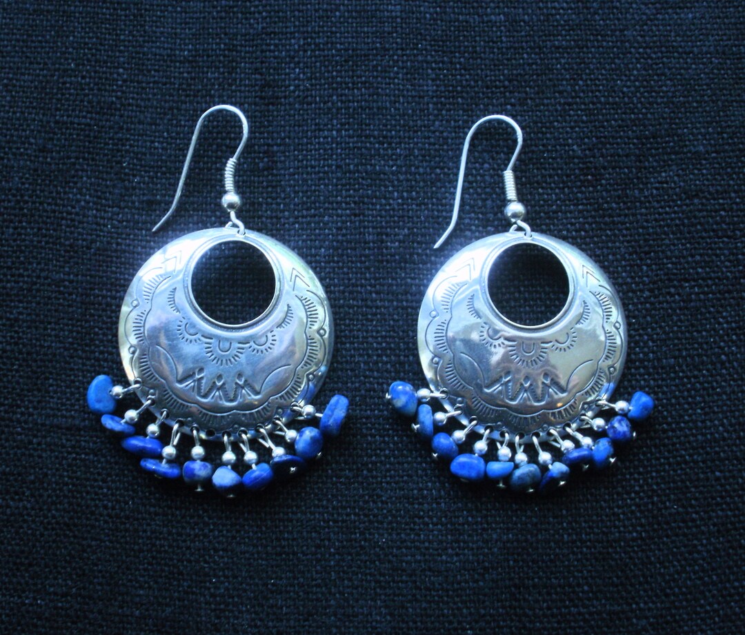 CAROLYN POLLACK RELIOS Sterling Silver Lapis Fringe Earrings Pristine ...