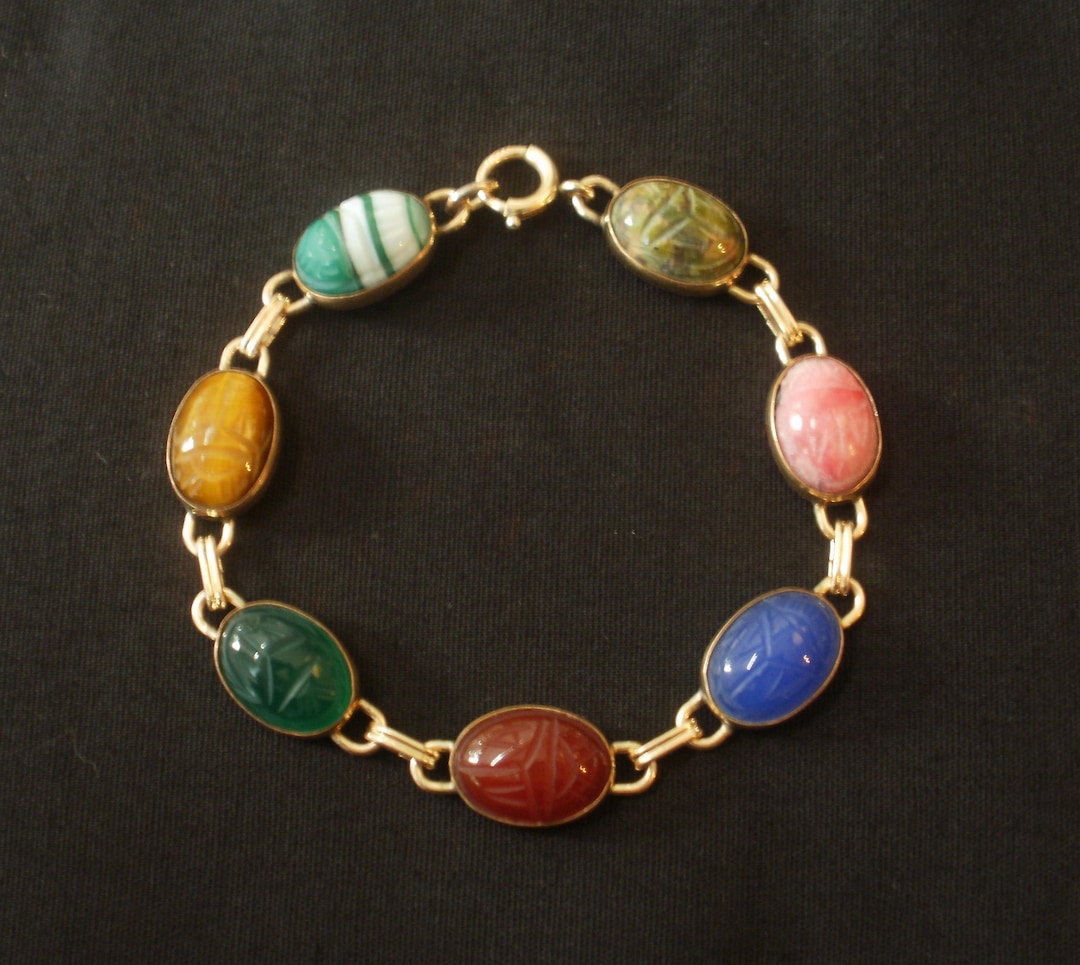 SCARAB Bracelet WRE 7 Medium Stones 7 1/2 Unique Striped Stone - Etsy