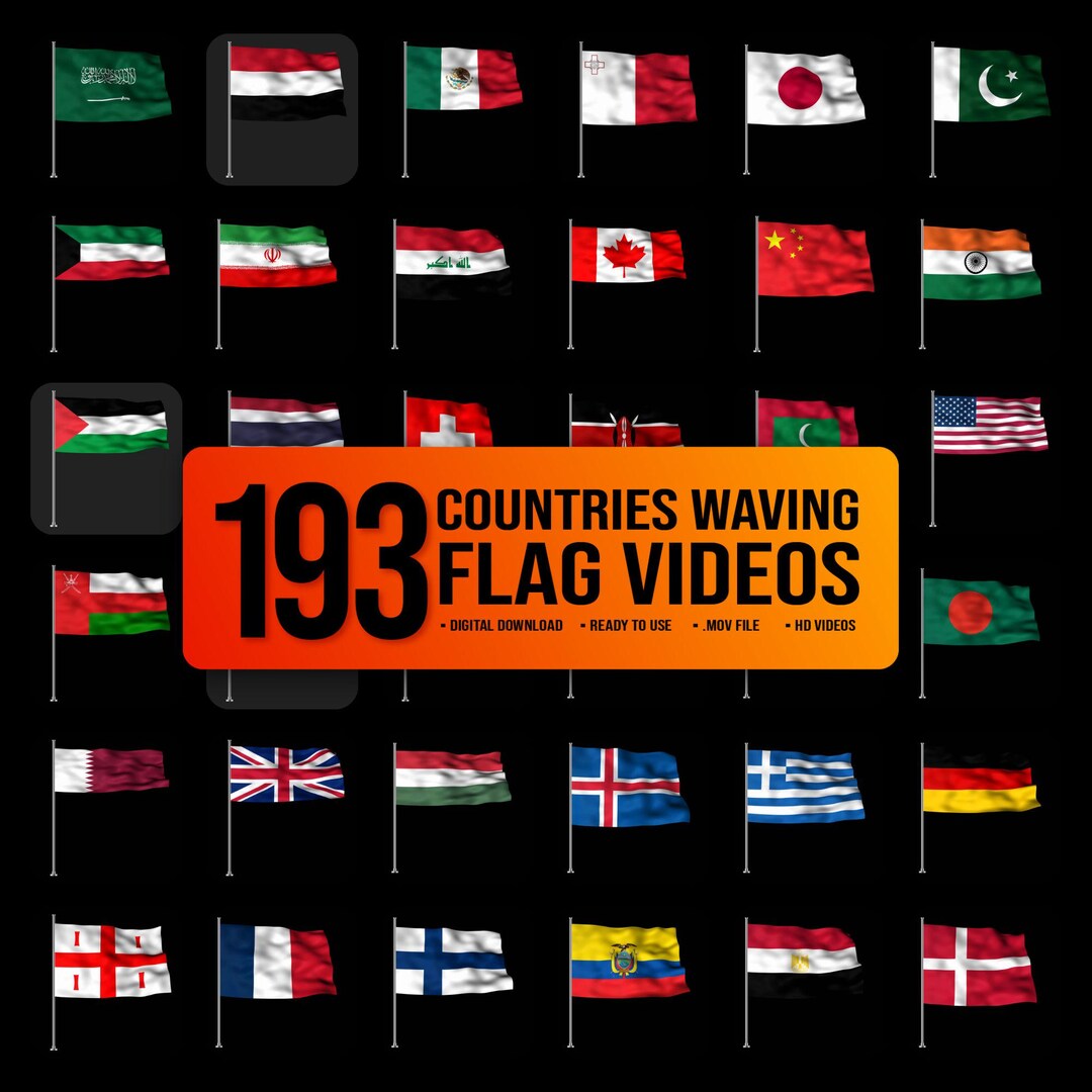 193 World Flag Videos Bundle, Realistic Waving Country Flags, Animated ...