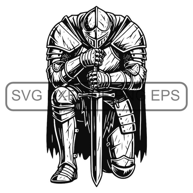 Knight Kneeling Alone Svg Png Pdf Eps Dxf | Medieval Fantasy Clipart ...