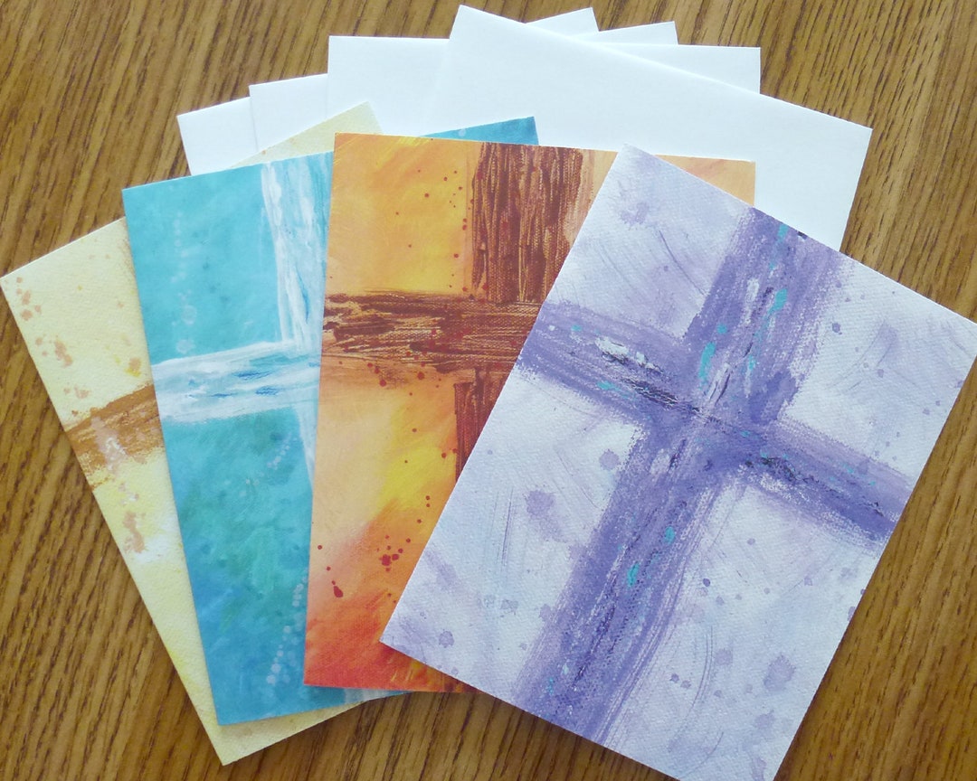 Christian Cross Blank Note Cards,set of 4x5 Religious Stationery With ...
