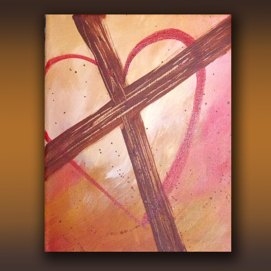 Abstract Cross and Heart Painting: Christian Wall Art (8x10) - Etsy