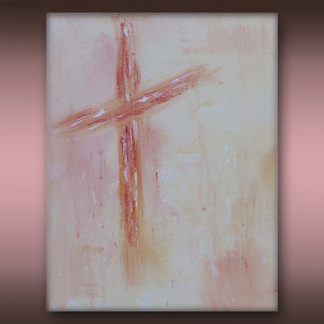 Original Pastel Cross Acrylic Painting: Religious Wall Art (8x10) - Etsy