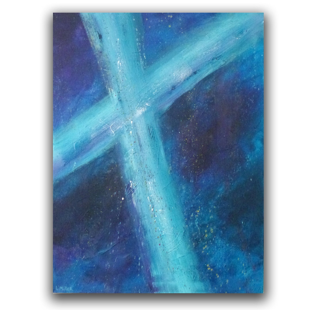 Original Abstract Cross Painting: Blue Acrylic Art, 24x30 Canvas - Etsy