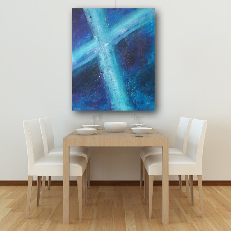 Original Abstract Cross Painting: Blue Acrylic Art, 24x30 Canvas - Etsy