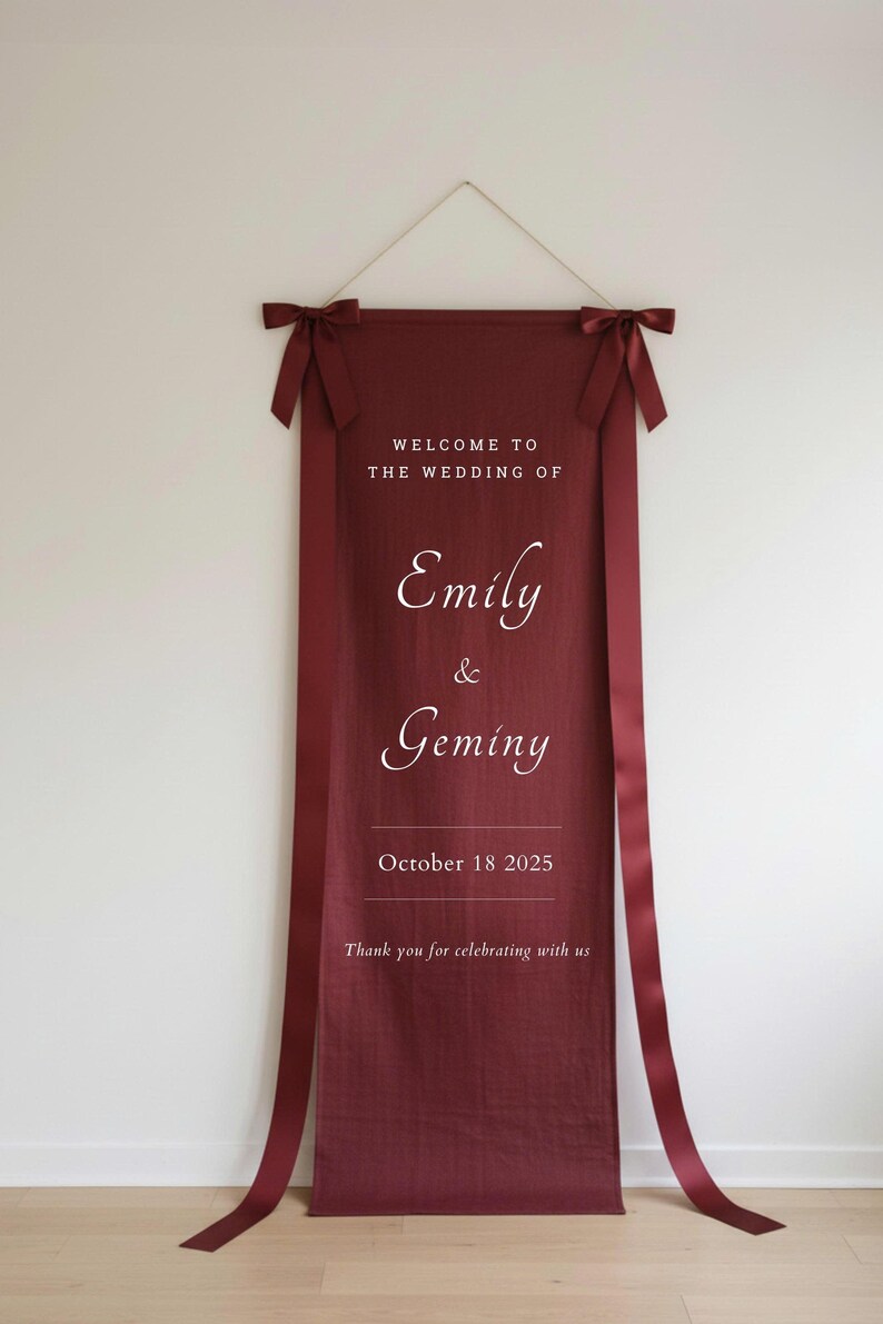 Wedding Welcome Sign Linen Fabric Banner - Rustic Minimalist Wedding ...