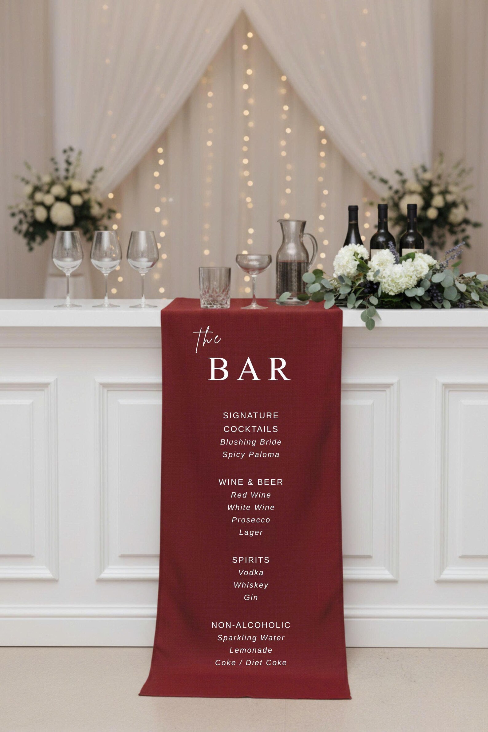 Burgundy Linen Wedding Bar Menu Sign, Fabric Bar Banner, Wine ...