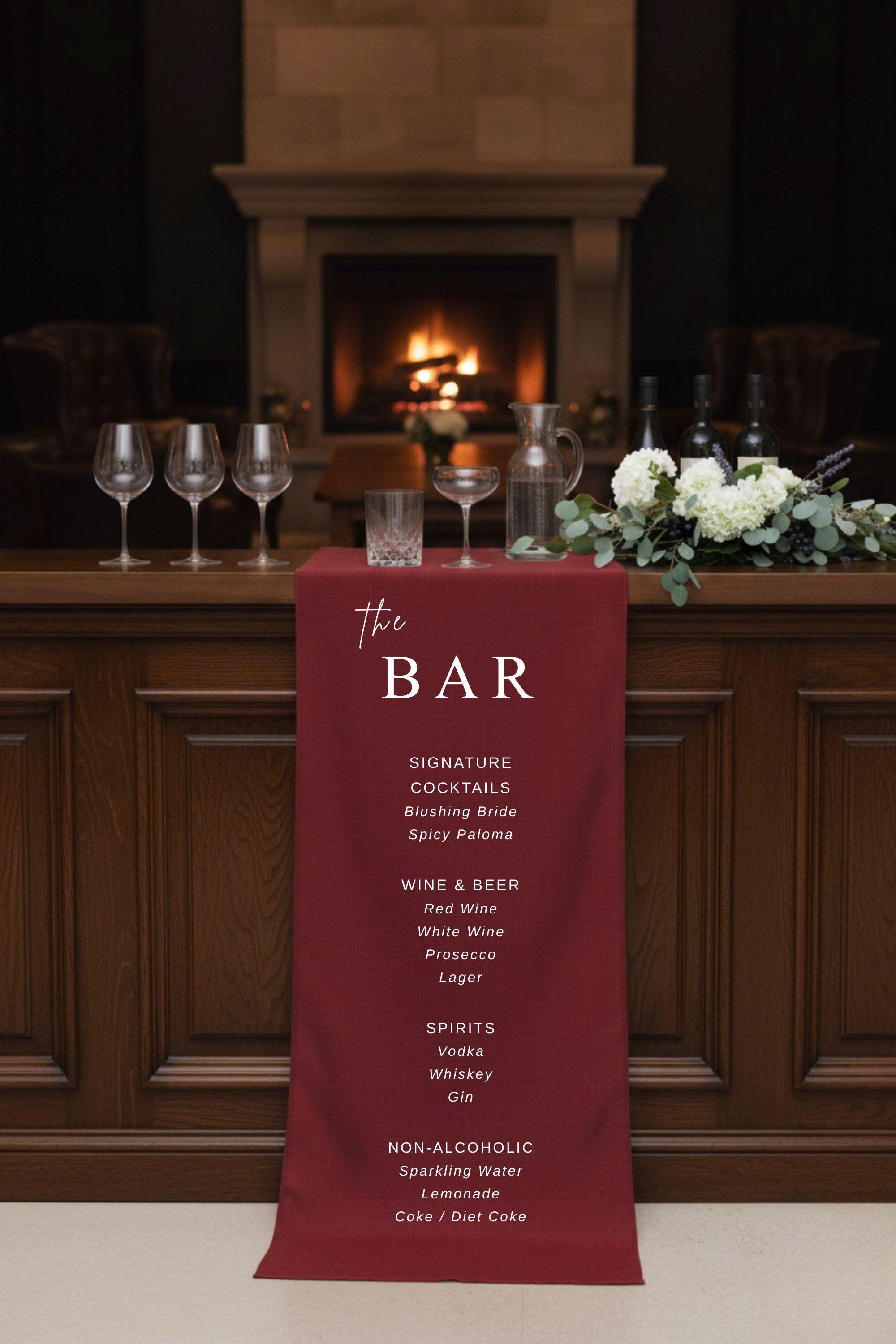 Burgundy Linen Wedding Bar Menu Sign, Fabric Bar Banner, Wine ...