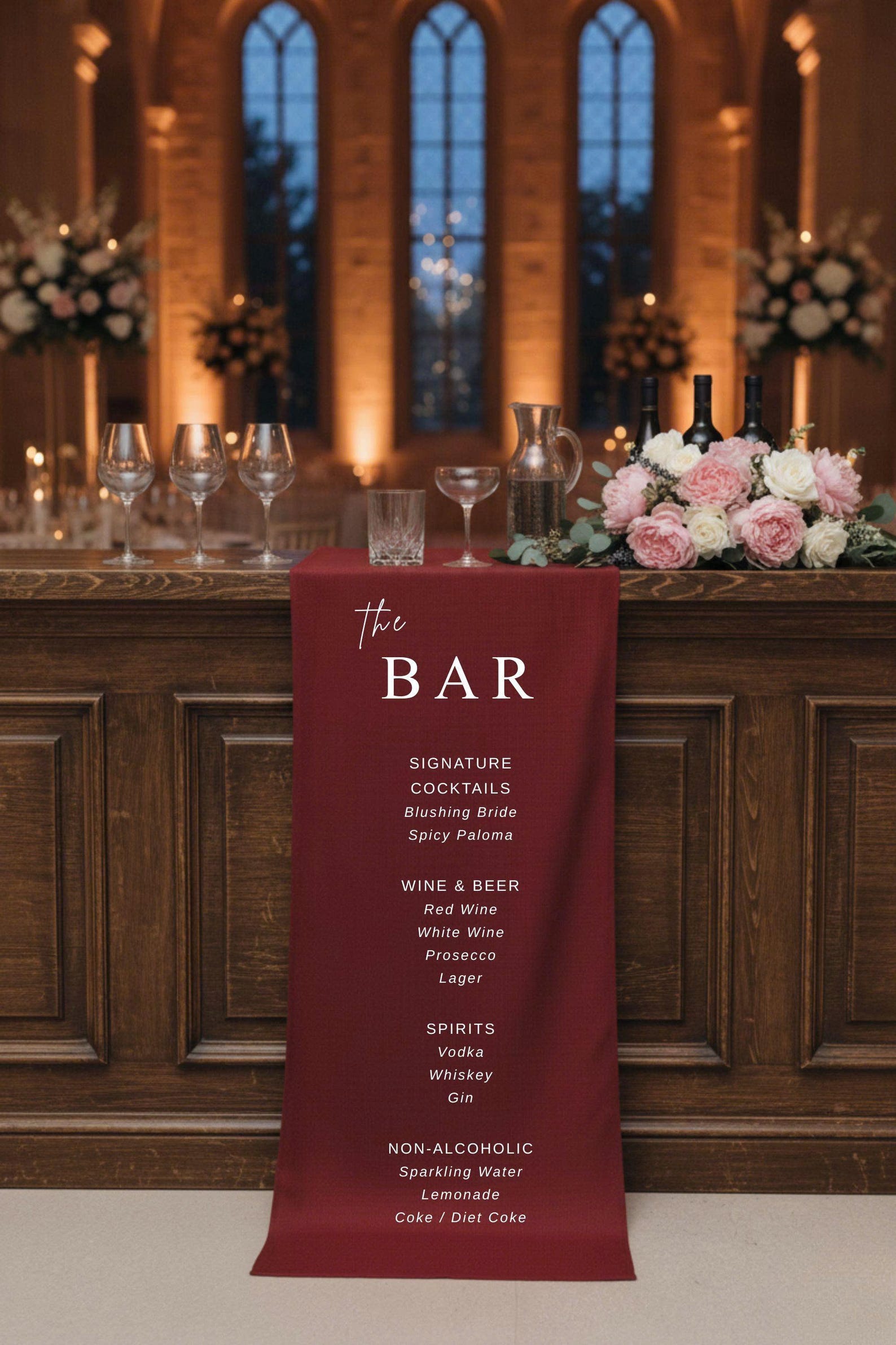 Burgundy Linen Wedding Bar Menu Sign, Fabric Bar Banner, Wine ...