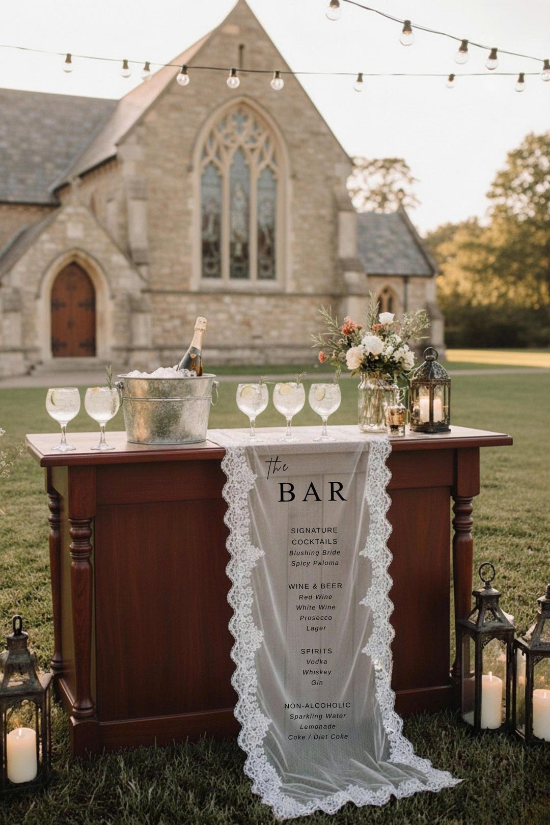 Lace Sheer Wedding Bar Sign: Elegant Cocktail Menu Banner - BAR03 - Etsy