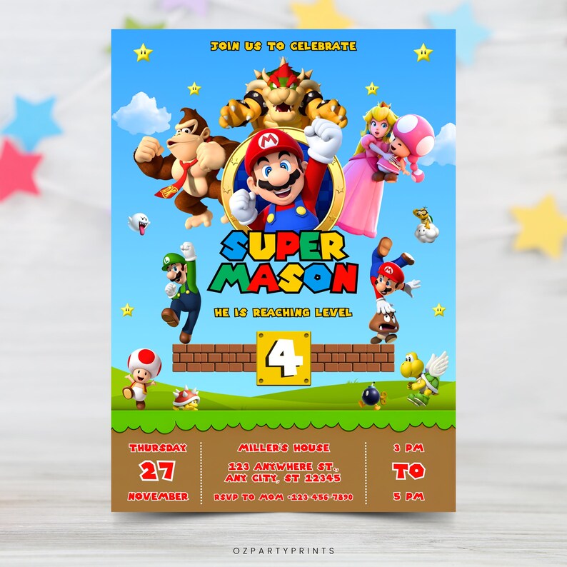 Editable Super Mario Birthday Invitation, Mario Bros Birthday Card ...