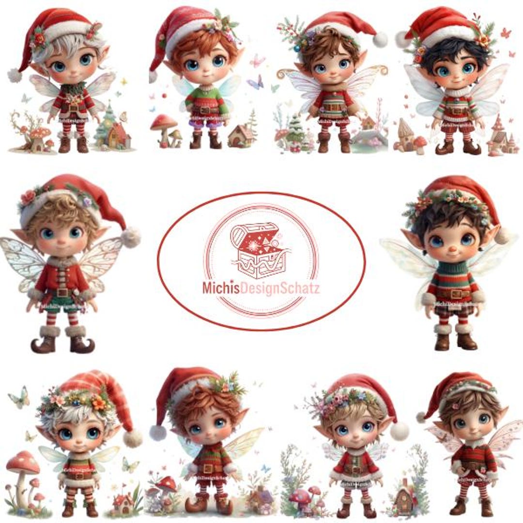 10 Christmas Elf Boys Clipart Set PNG, 10 Graceful Woodland Elf ...