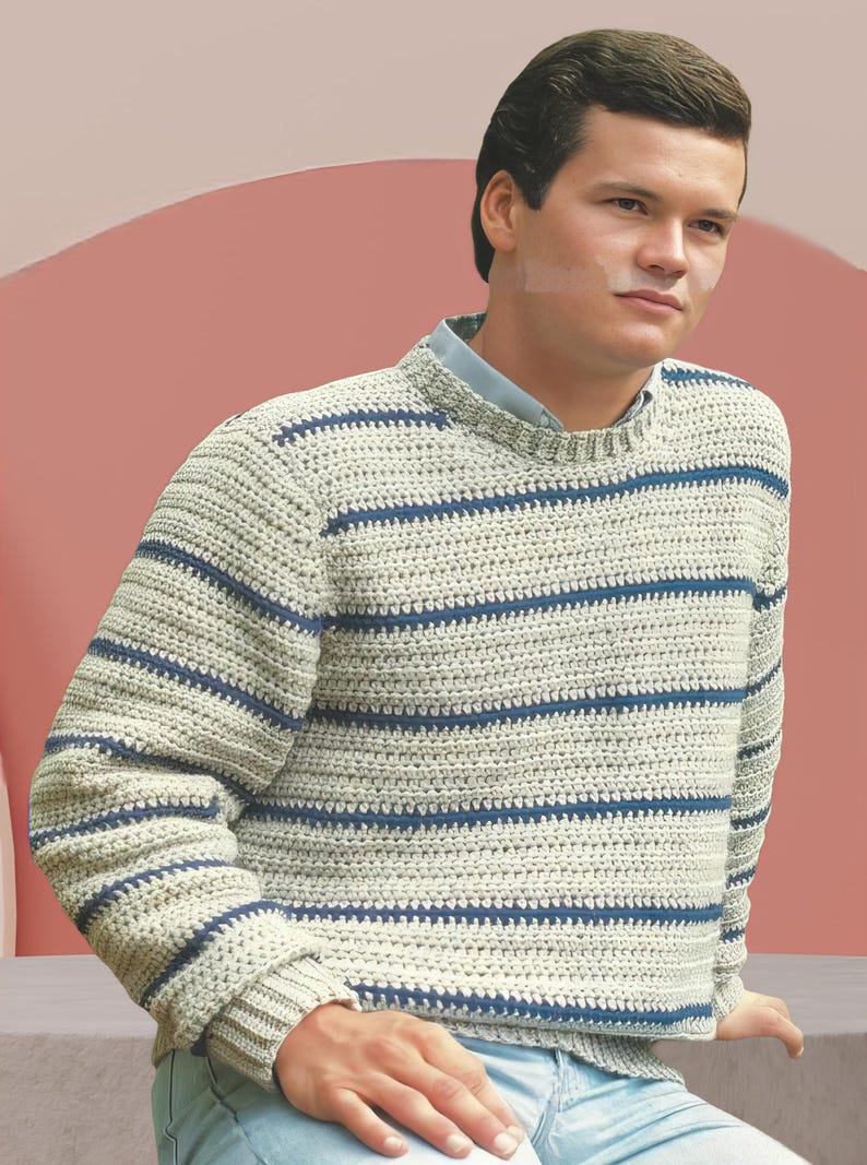 Crochet PDF Pattern: Mens' Striped Pullover - Etsy