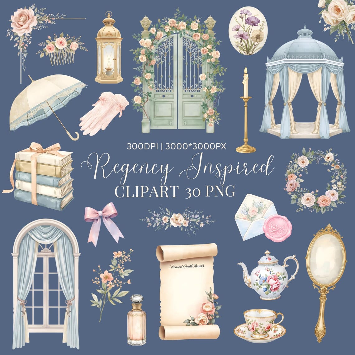 Regency Clipart: Watercolor Vintage Graphics (30 PNG) - Etsy