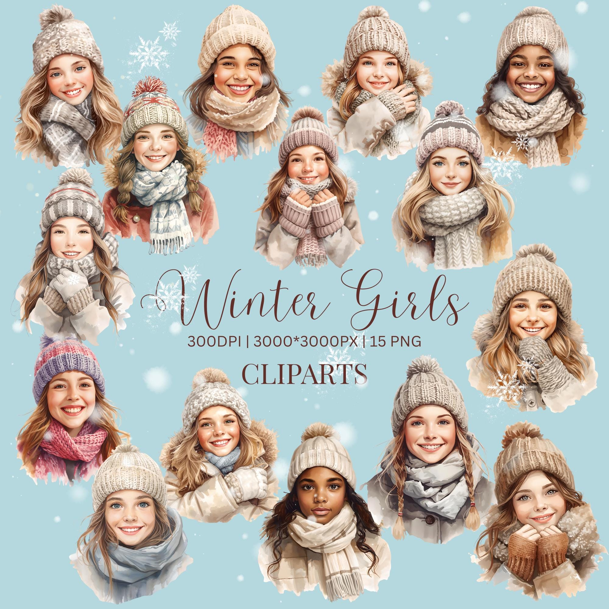 Winter Girls Clipart: 15 Sweet Watercolor Graphics - Etsy