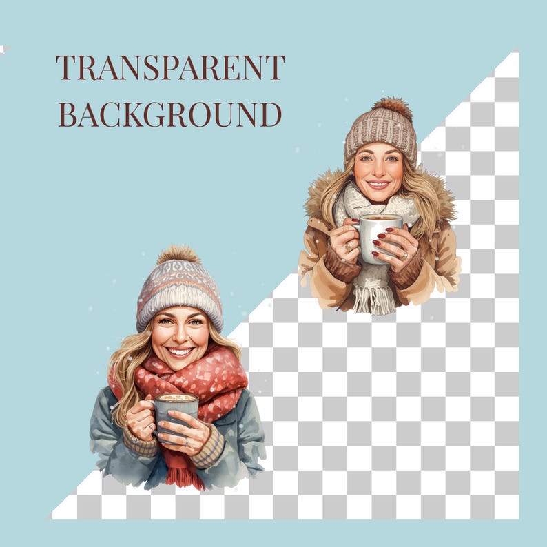 Winter Women With Hot Chocolate: 18 Cozy Watercolor Graphics - Etsy