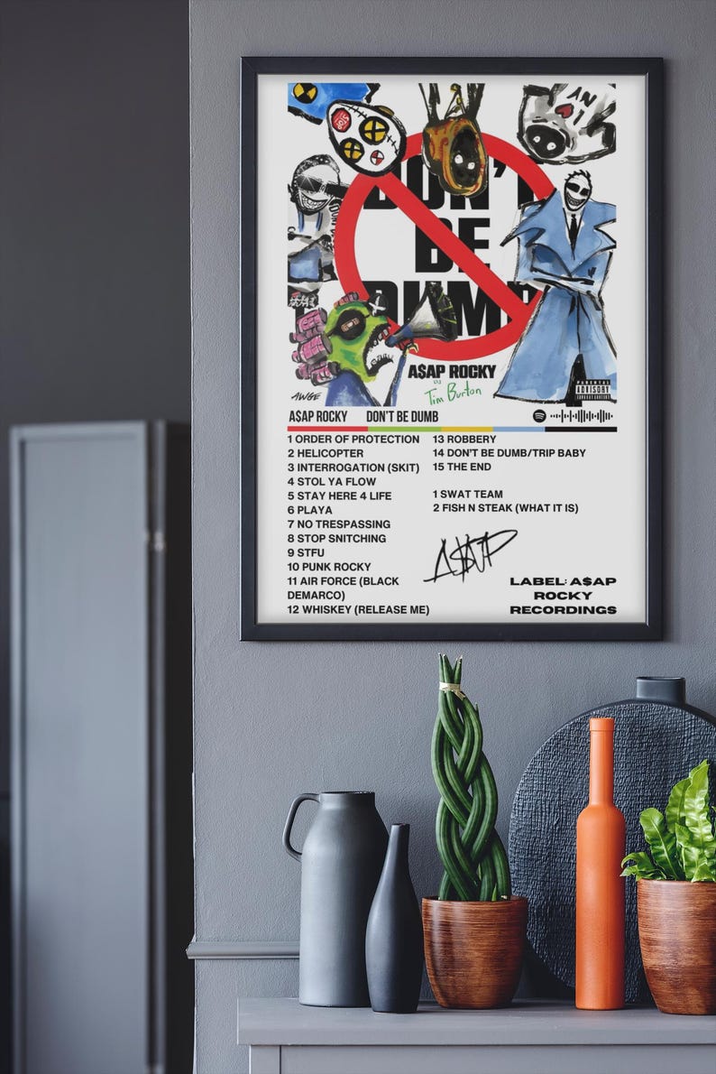 Y2K ASAP Rocky Don't Be Dumb Album Track List Wall Art | Hip Hop Style ...