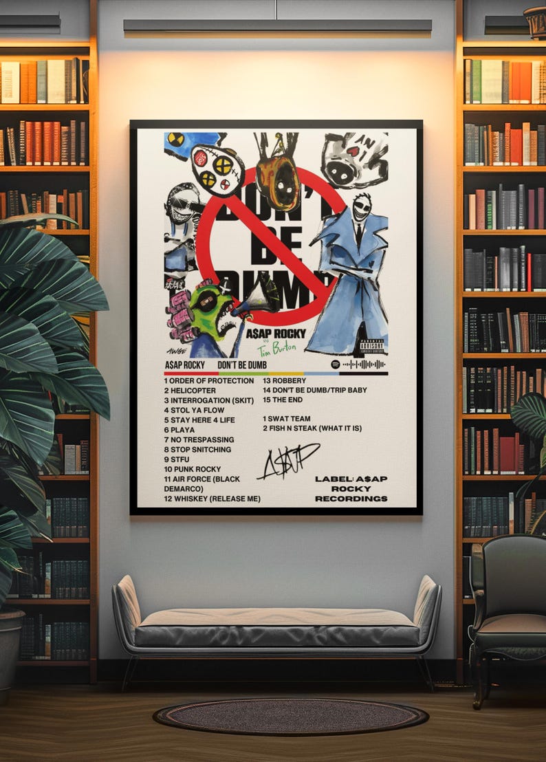 Y2K ASAP Rocky Don't Be Dumb Album Track List Wall Art | Hip Hop Style ...
