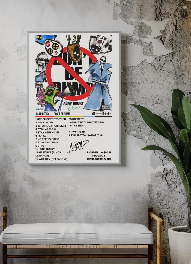 Y2K ASAP Rocky Don't Be Dumb Album Track List Wall Art | Hip Hop Style ...