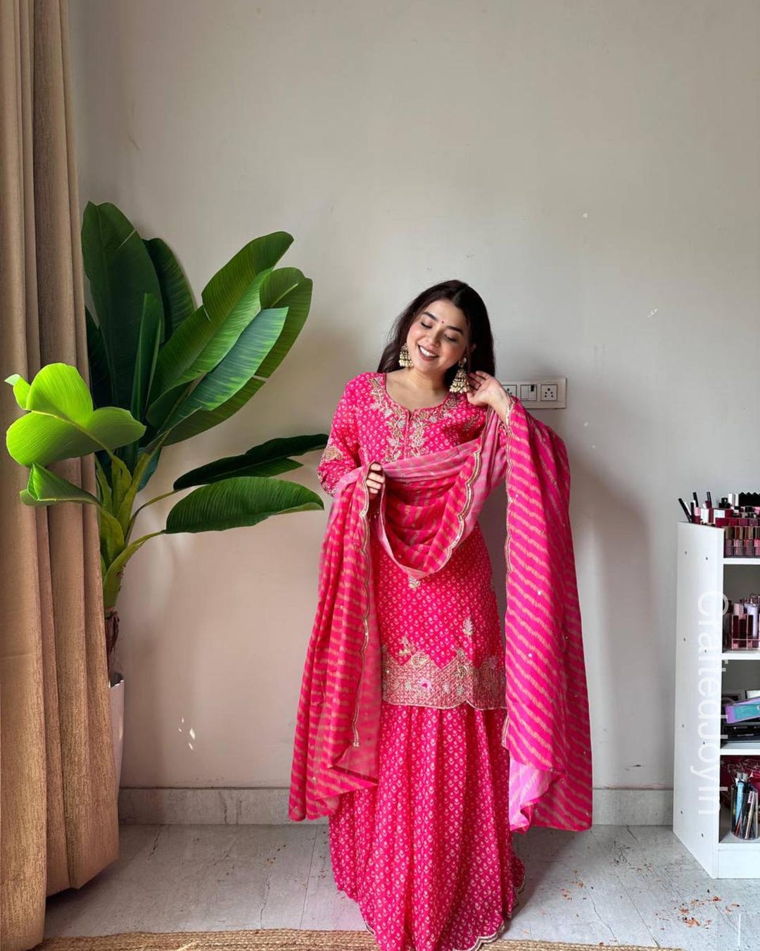 Elegant Plum Bandhani Print Sharara Suit | Gota Patti Work Ethnic Wear ...