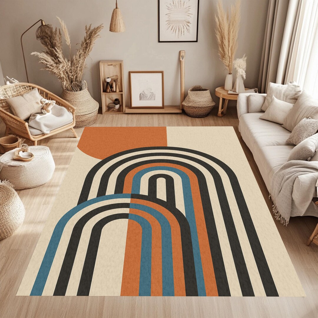 Geometric Arch Rug, Modern Retro Style, Washable Custom Carpet - Etsy
