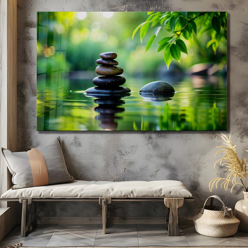 Zen Stones Tempered Glass Wall Art – Tranquil Water Reflection - Etsy ...