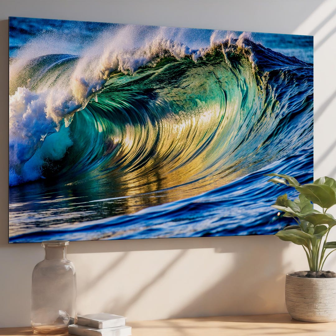 Tempered Glass Ocean Wave Wall Art – Blue Sea Panoramic Decor - Etsy