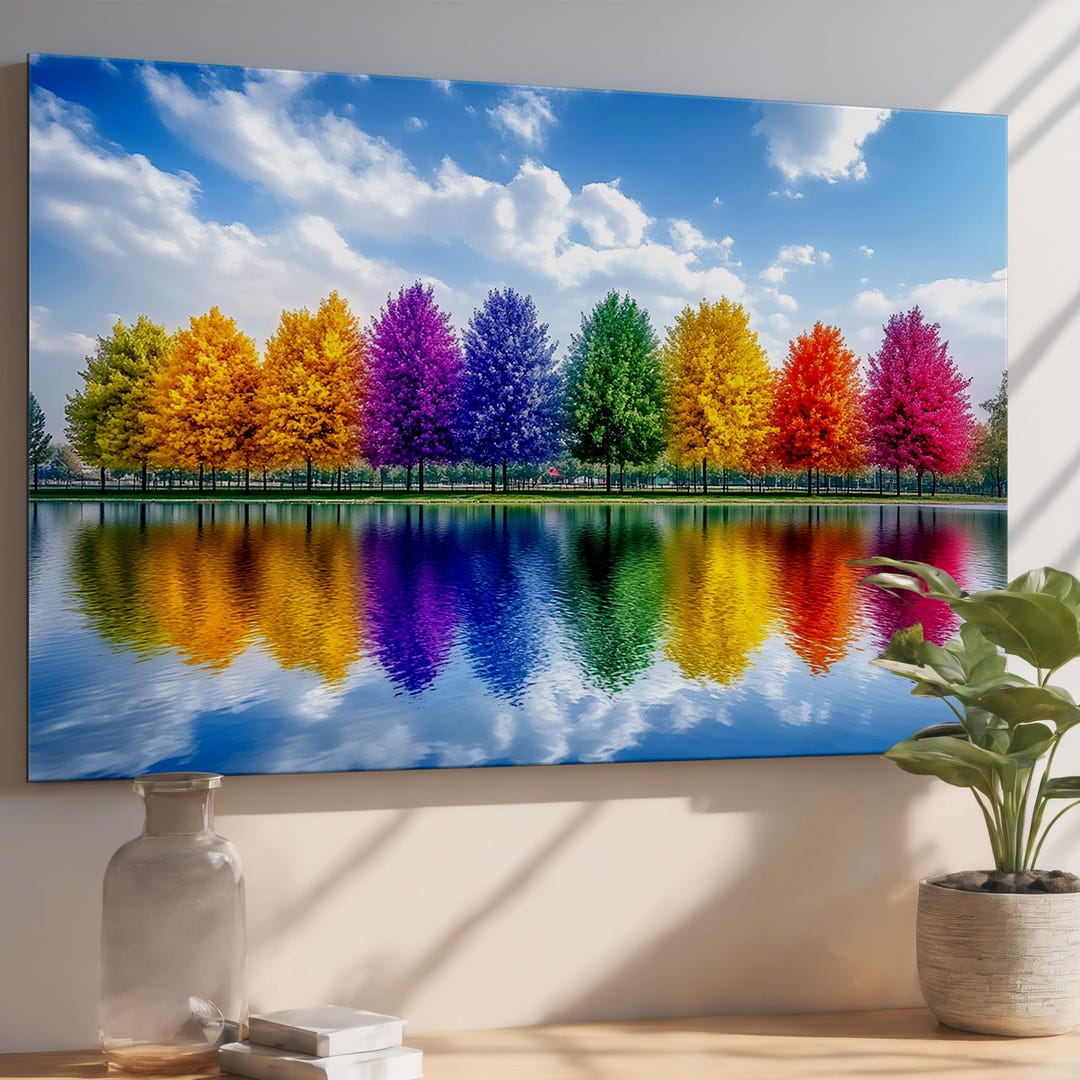 Colorful Tree Tempered Glass Wall Art - Panoramic Landscape Decor - Etsy