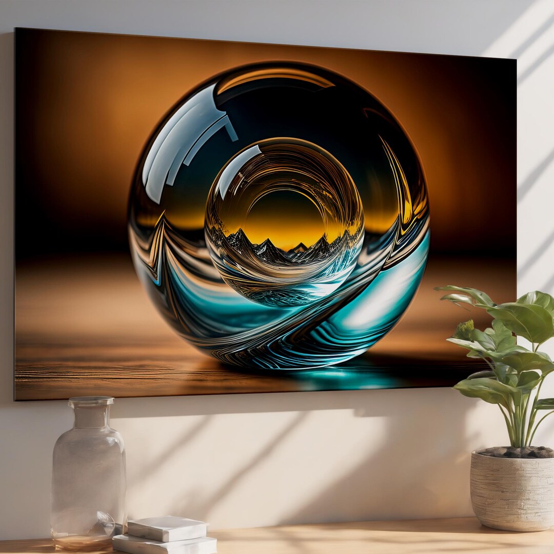 Abstract Glass Sphere Tempered Glass Wall Art - Modern Crystal Ball ...