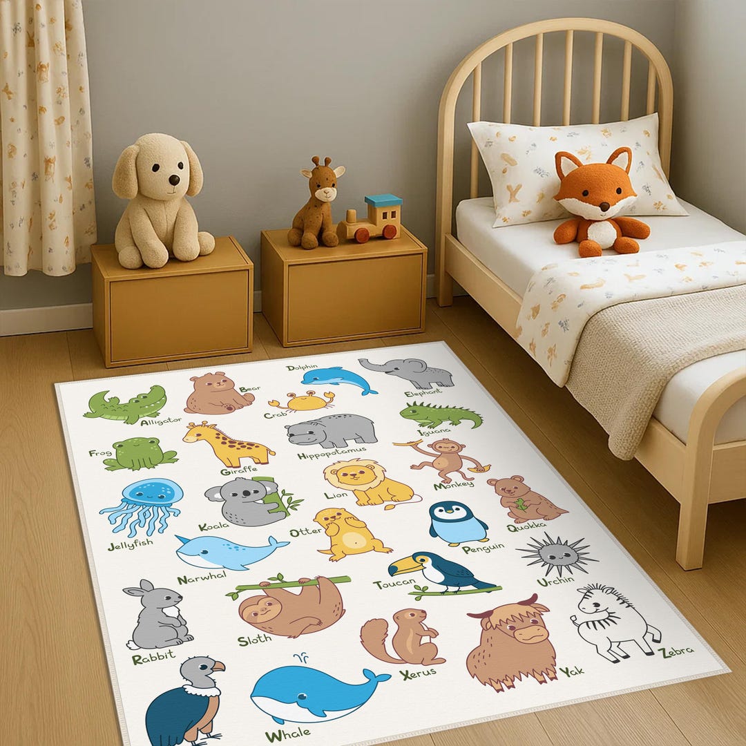 Colorful Animal ABC Rug for Kids Room, Educational Animal Play Mat ...
