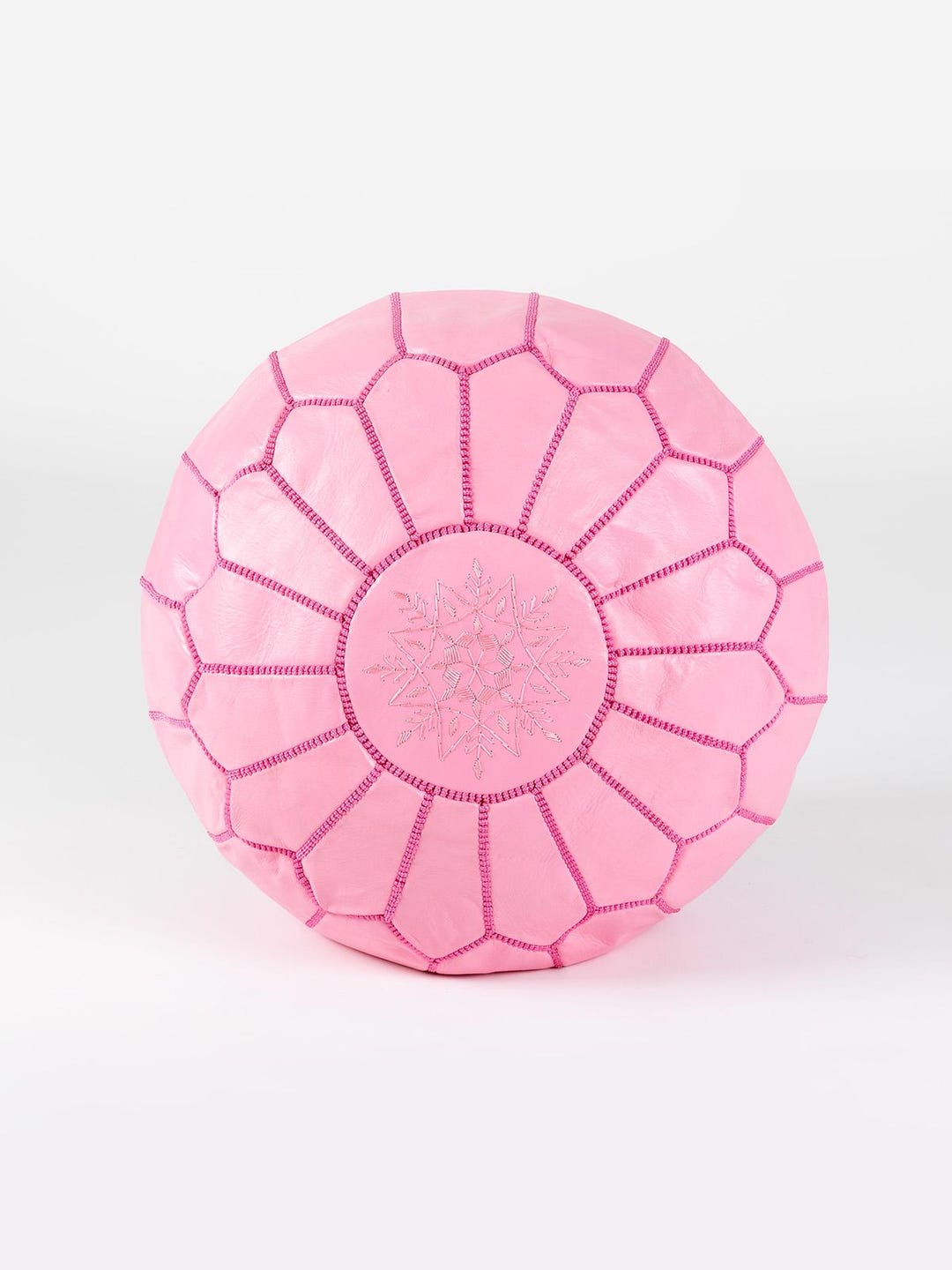Moroccan Leather Pouffe, Solid Colour (options: Pink, Yellow, Turquoise ...