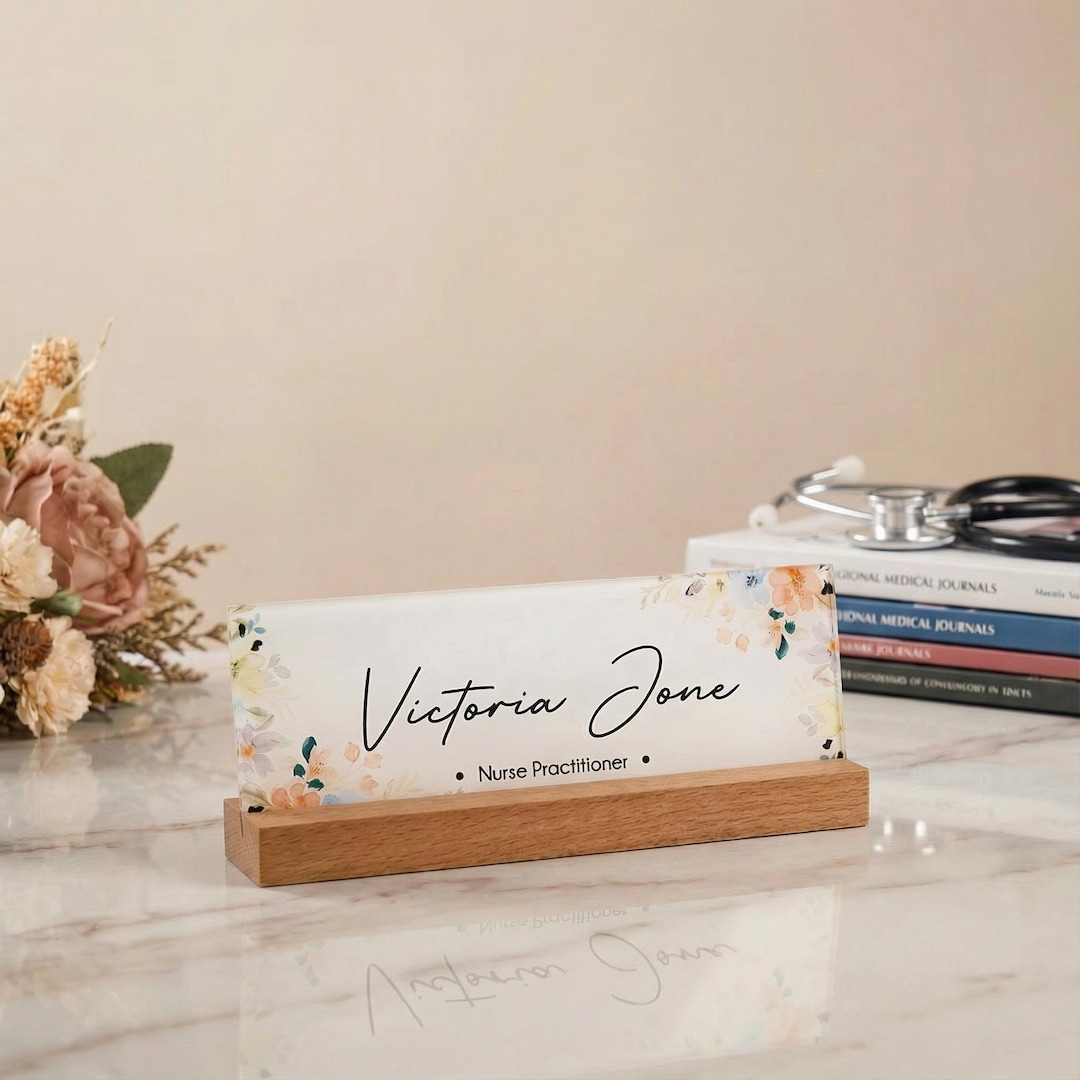 Personalized Acrylic Desk Name Plate, Custom Office Sign With Wooden ...