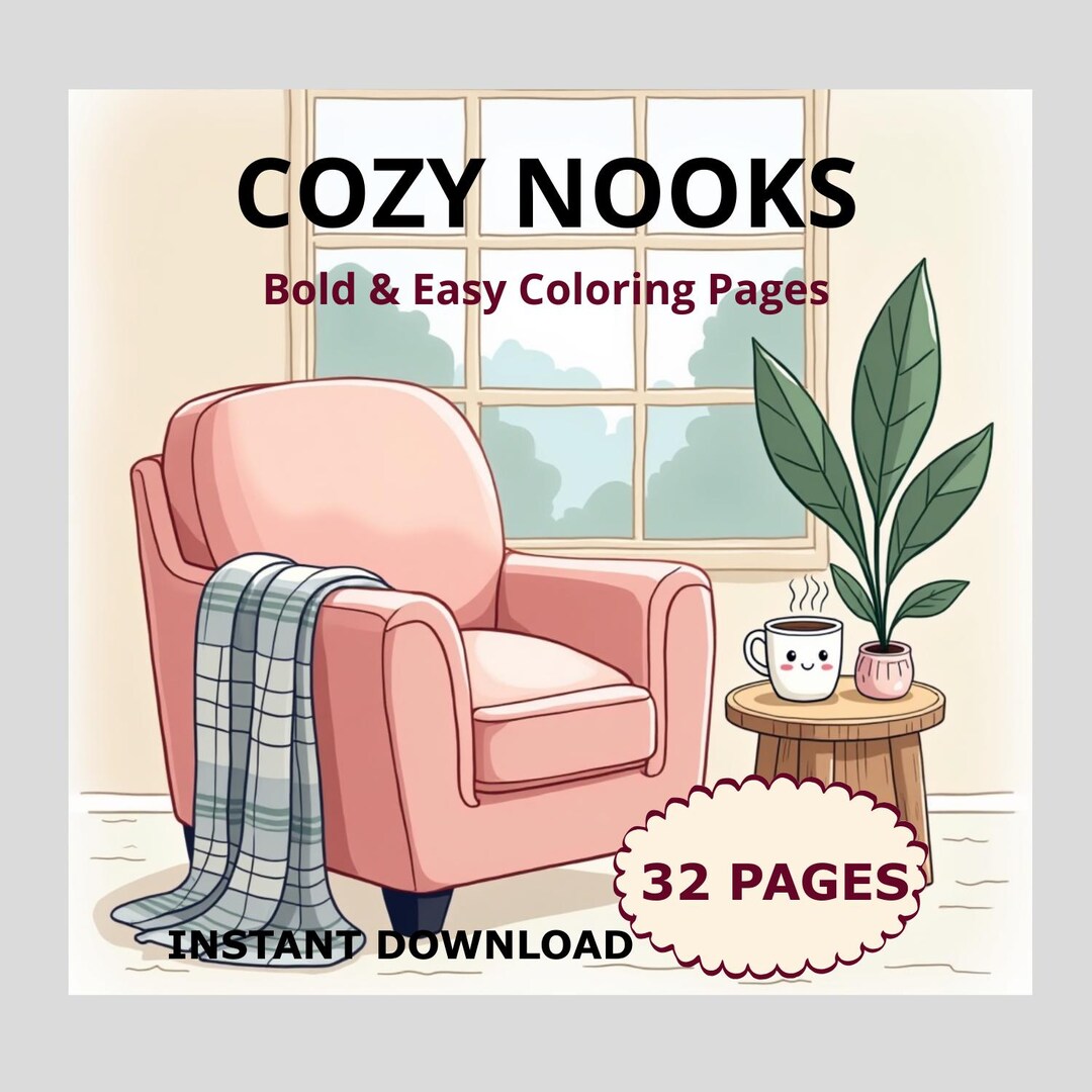 Cozy Spaces Coloring Pages | Bold and Easy Designs | Cozy Rooms and ...