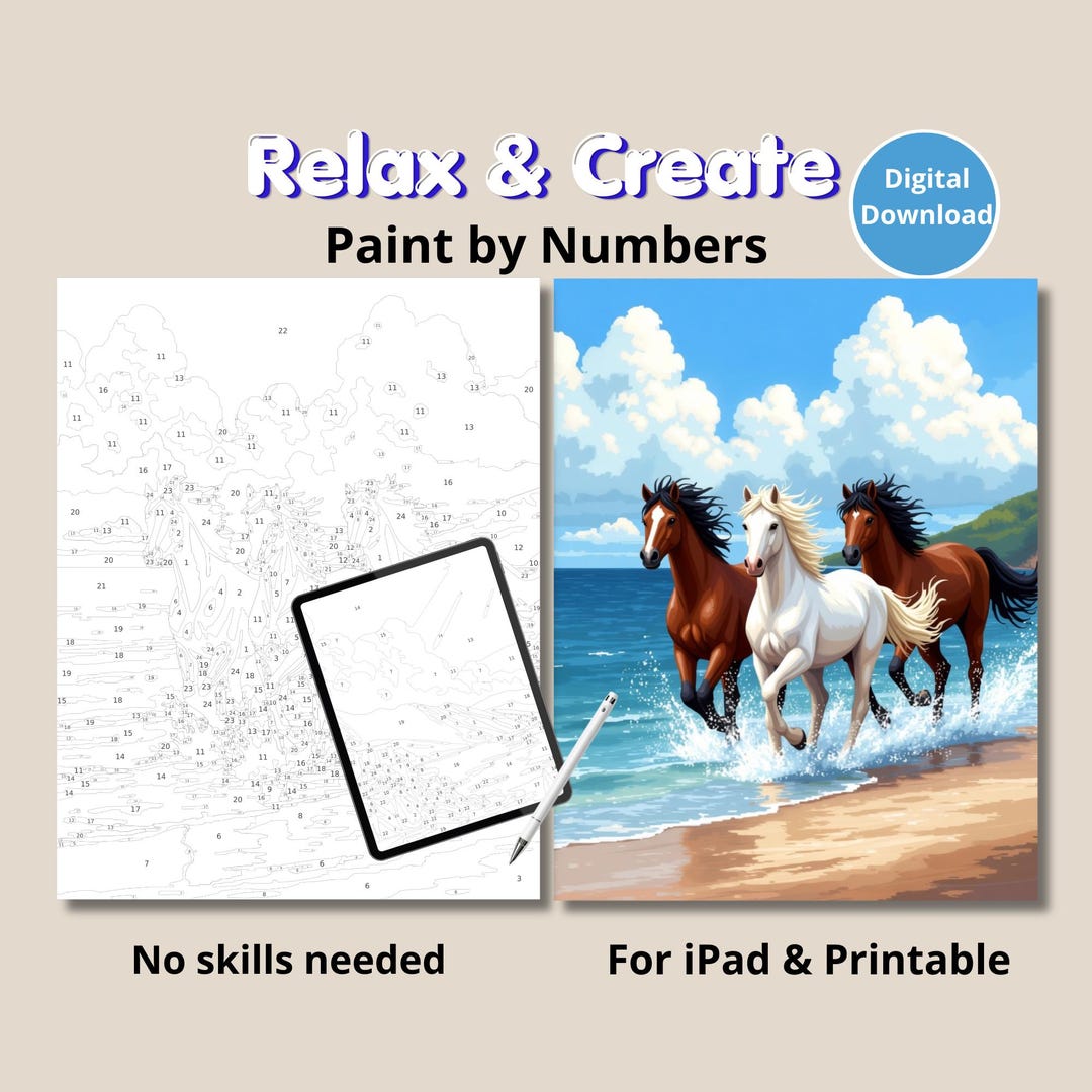 Running Horses Color by Number Printable, Digital Coloring Page for ...