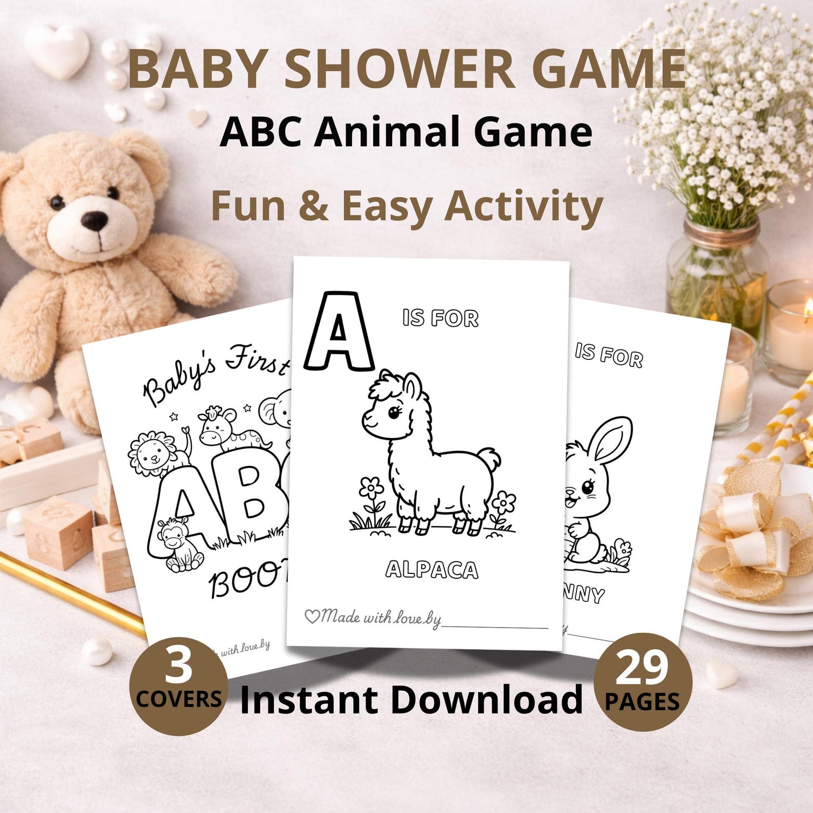 ABC Coloring Book Baby Shower Game Printable, Baby First ABC Book ...