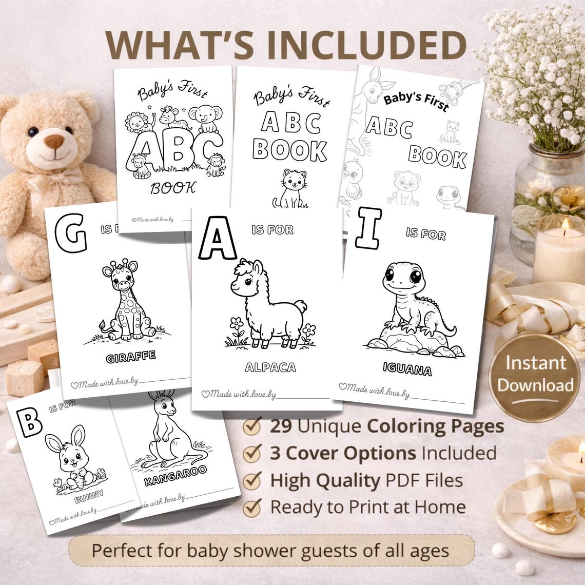 ABC Coloring Book Baby Shower Game Printable, Baby First ABC Book ...