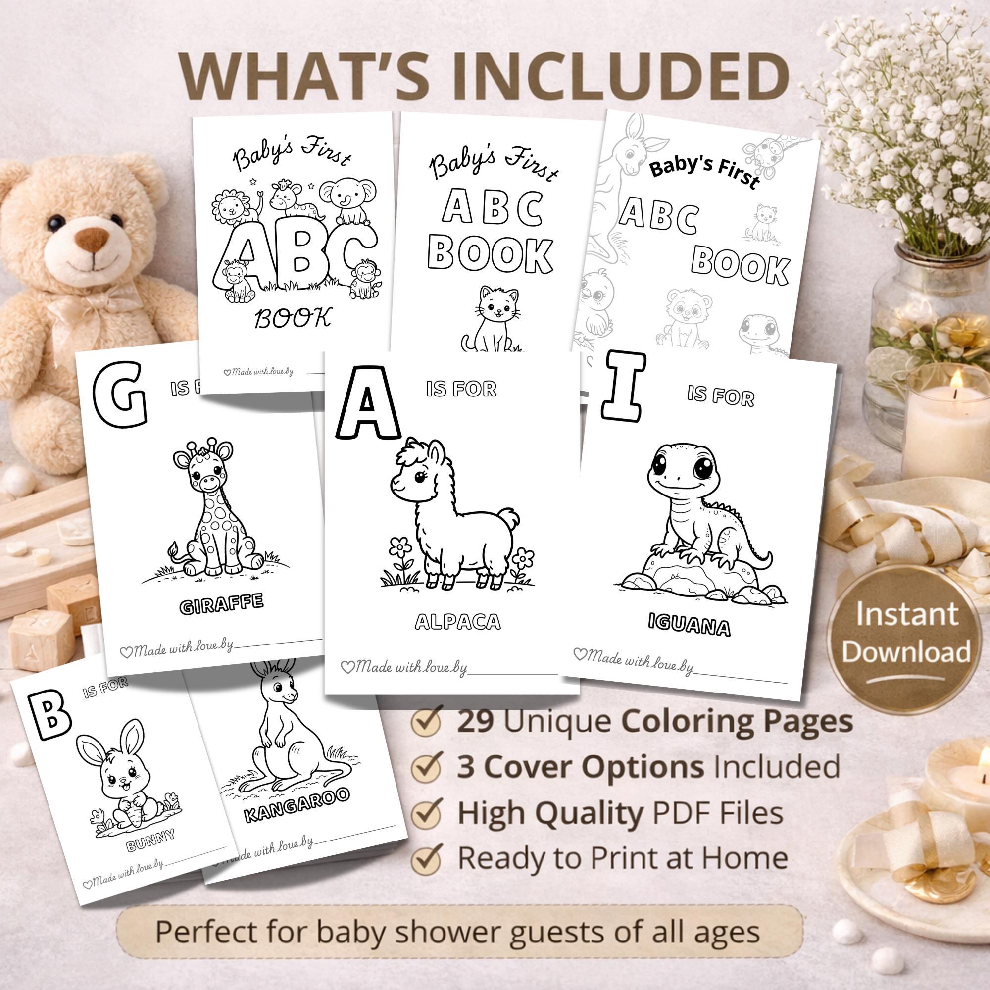 ABC Coloring Book Baby Shower Game Printable, Baby First ABC Book ...