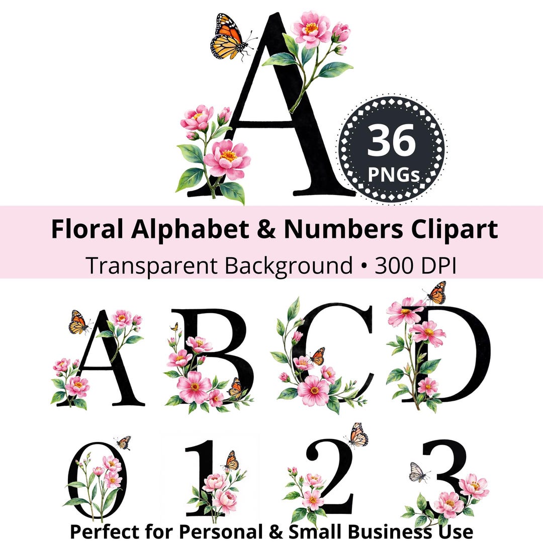 Floral Letters PNG, Alphabet Clipart, Floral Alphabet & Number Set, A-Z ...