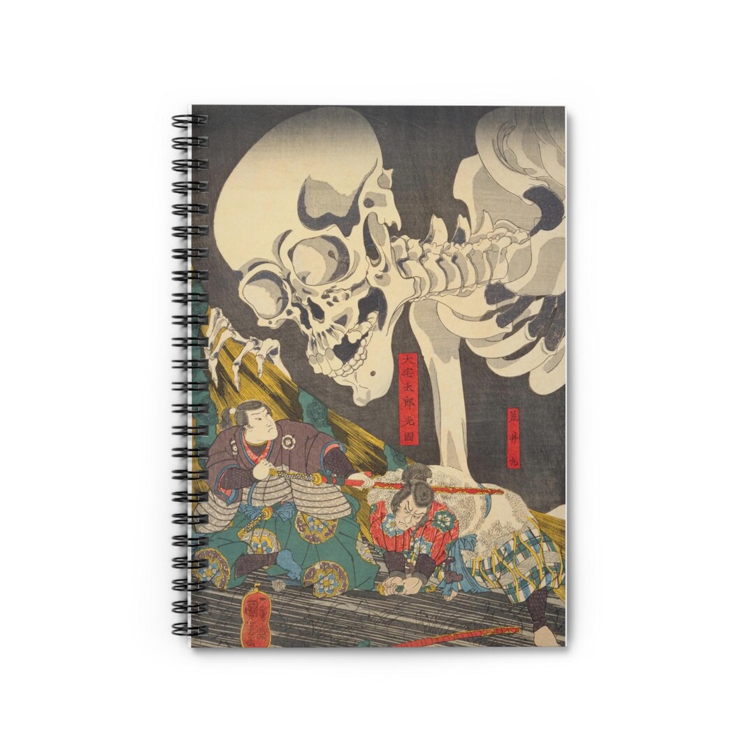 Skeleton Yokai Illustration Spiral Notebook | Japanese Ukiyo-e Ghost ...