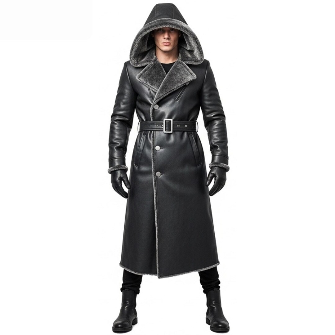 Medieval Fur Hooded Leather Trench Coat – Gothic LARP Cosplay Jacket ...