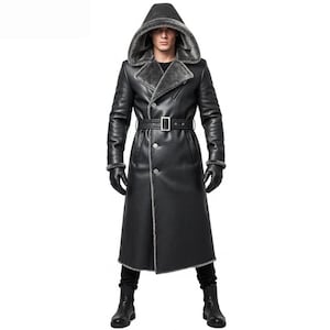 Medieval Fur Hooded Leather Trench Coat – Gothic LARP Cosplay Jacket ...