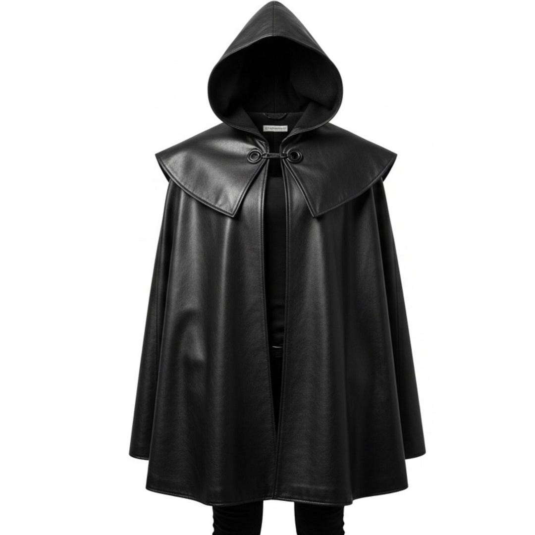 Handmade Black Leather Hooded Cloak – Viking Warrior Cosplay Ritual ...