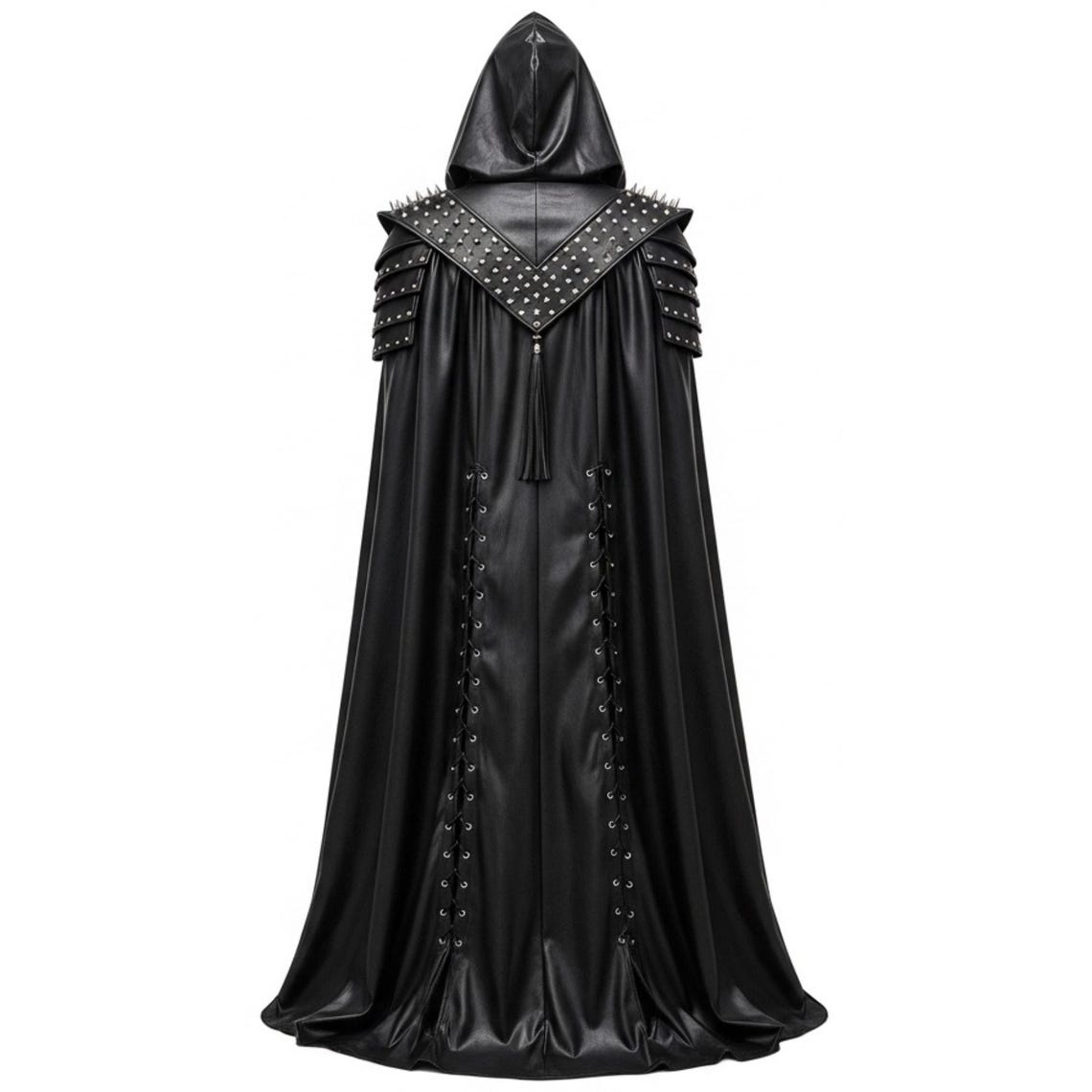 Black Leather Medieval Hooded Cloak – Dark Warden Viking Vest ...