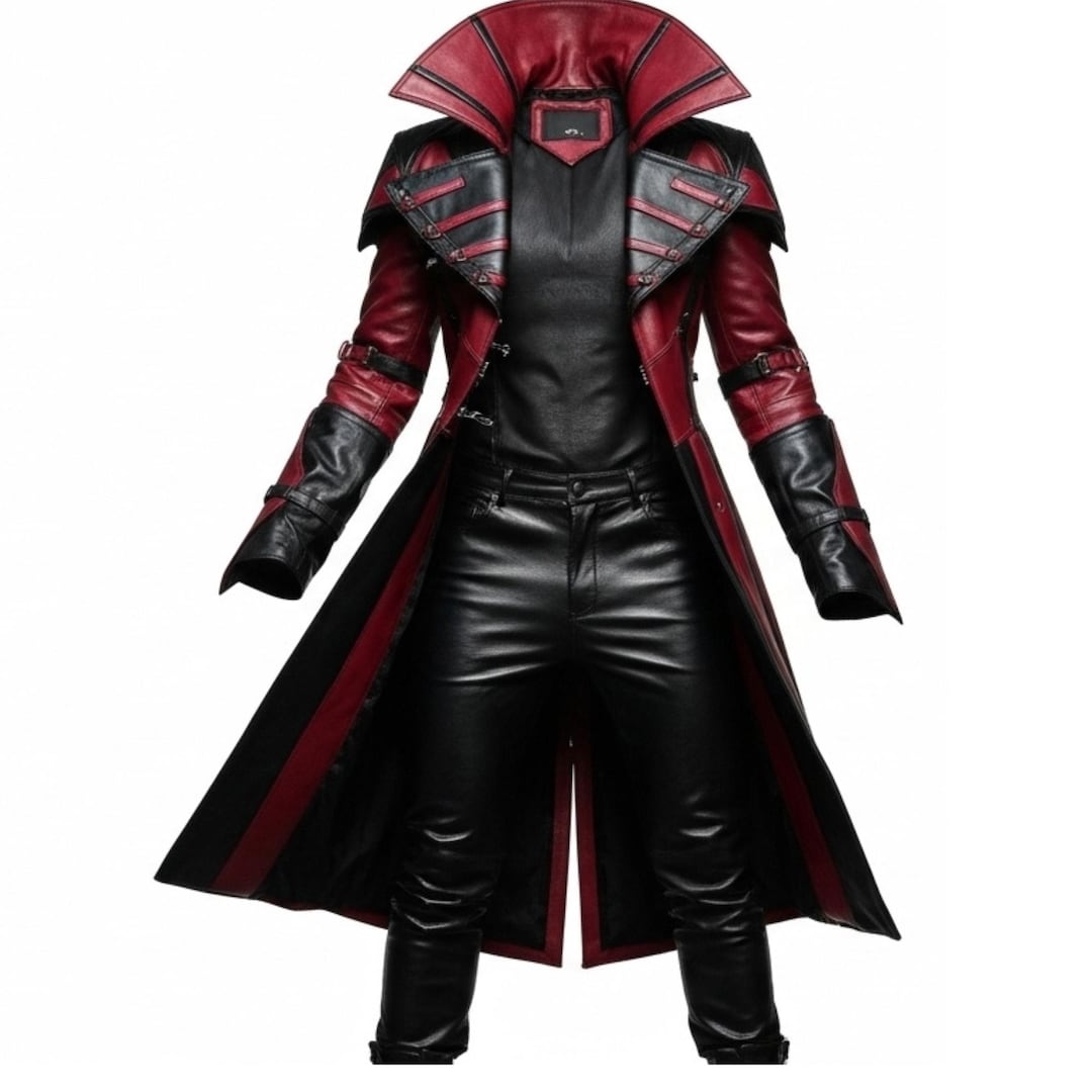 Genuine Leather Gothic Vampire Costume – Red and Black Long Coat With ...